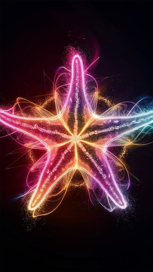A Mesmerizing 3D Render of a Neon-colored Starfish Hologram Stock ...