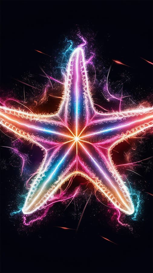 A Mesmerizing 3D Render of a Neon-colored Starfish Hologram Stock ...