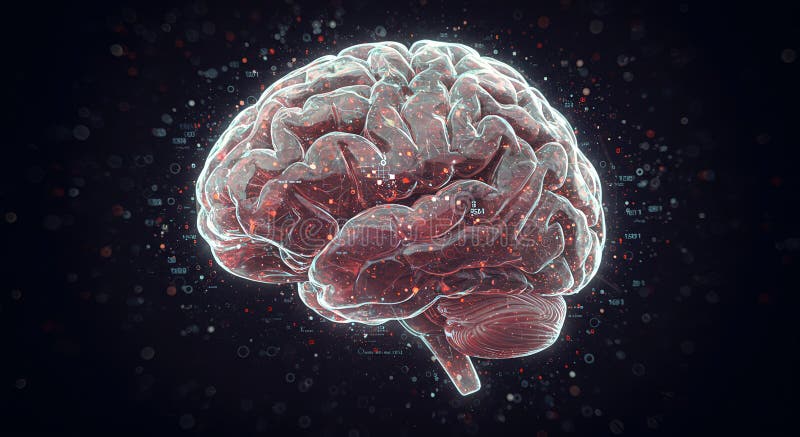 Translucent Human Brain with Glowing Particle Flow Stock Illustration ...