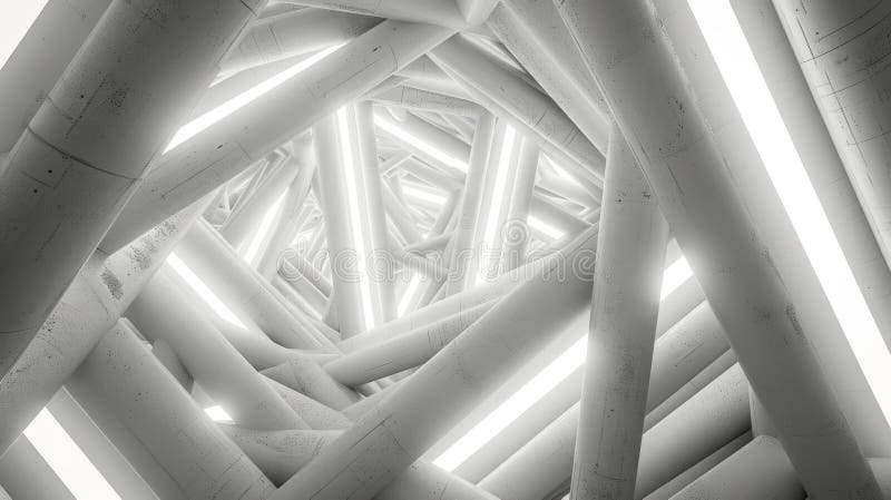 Complex Geometric Industrial Pipe Network in White Tones Stock ...