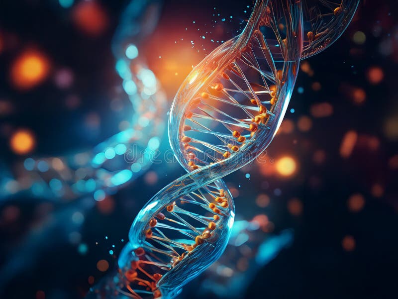 A Mesmerizing 3D Rendering of DNA Double Helix Strands. Glowing ...