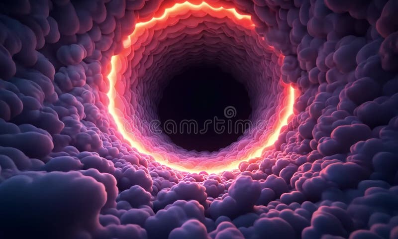 Glowing Circular Portal through Purple Cloudscape, a Fantasy Tunnel ...