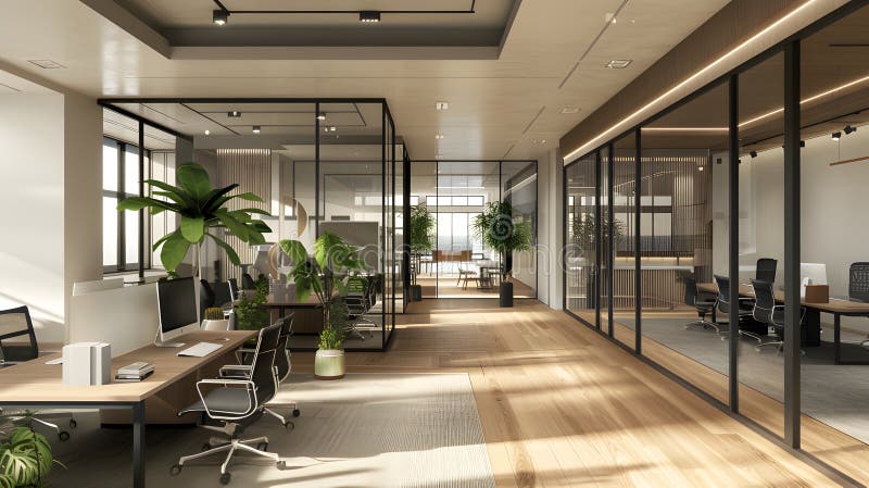 Mesmerizing 3D Rendering Showcasing the Sleek Interior Design of a Modern Office Space AI Image ...