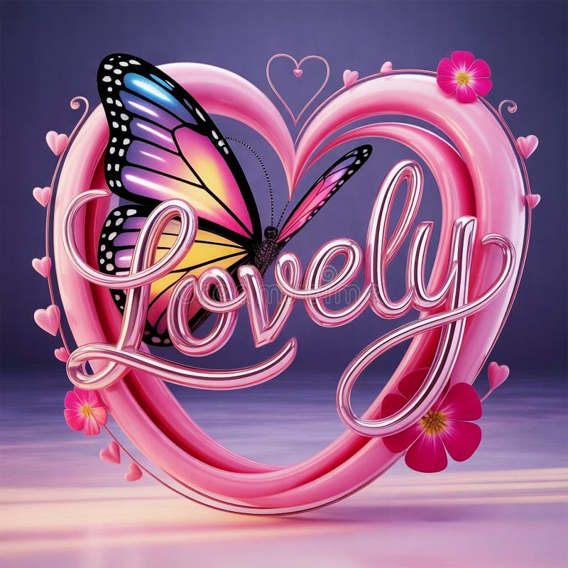 Mesmerizing 3D Typography Art, Lovely Cursive with Butterfly, Hearts ...