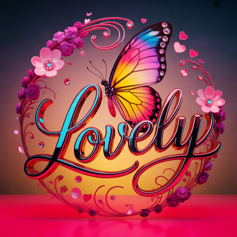 Mesmerizing 3D Typography Art, Lovely Cursive with Butterfly, Hearts ...