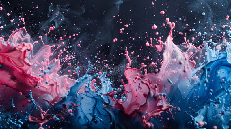 A Mesmerizing Dance of Blue and Pink Liquids Colliding and Splashing on ...