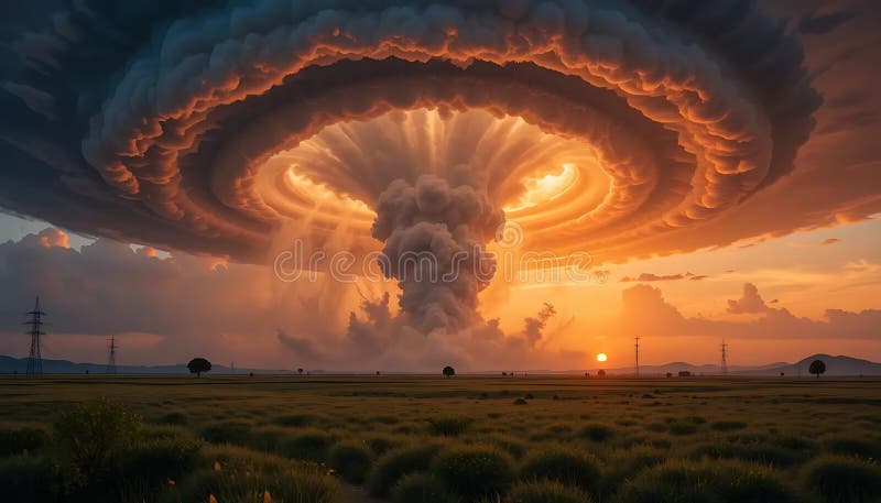 A Mesmerizing Dance between a Tempestuous Tornado and Waning Sun Stock ...