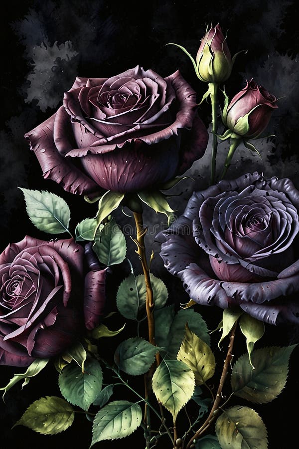 A Mesmerizing Dark Rose Watercolor Painting Stock Illustration ...