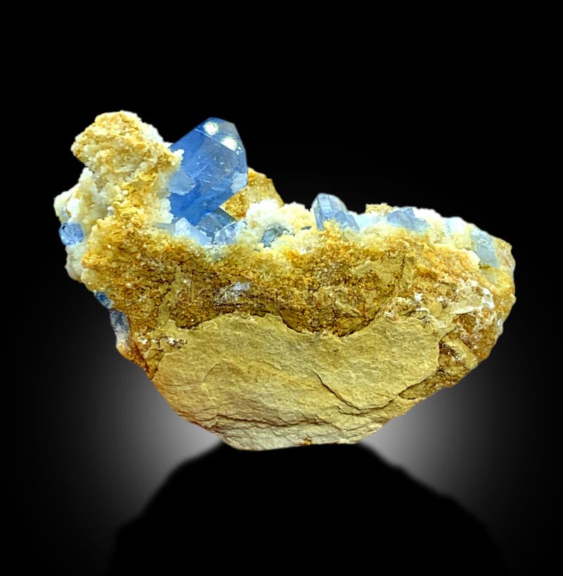 Mesmerizing Deep Blue Celestine Celestite with Calcite Matrix Specimen from Afghanistan Stock ...