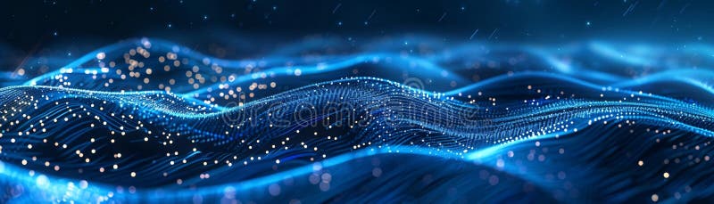 Mesmerizing Deep Blue Digital Waves with Holographic Data Points ...