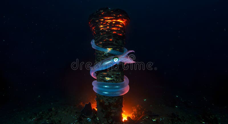 Mesmerizing Deep Sea Squid Encircling a Bioluminescent Structure: an ...