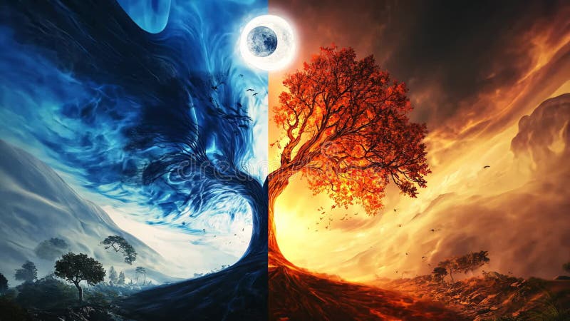 A Mesmerizing Depiction of the Balance Tree between Fire and Water in a ...