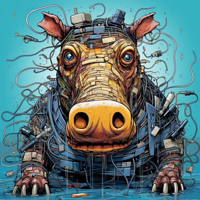 Chaotic Academia: a Disintegrated Hippo Wired with Technocore Stock Illustration - Illustration ...