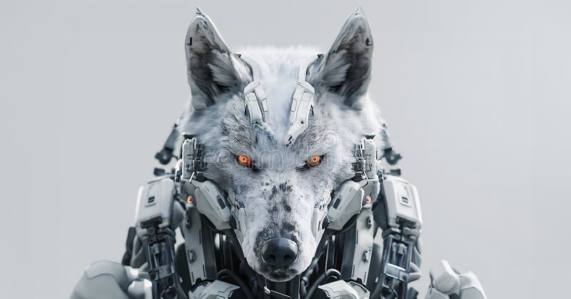 Mesmerizing Depiction of a Robotic Entity Adorned with Head of a Wolf ...