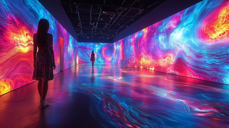 Immersive Futuristic Digital Art Installation with Neon Lights Stock ...