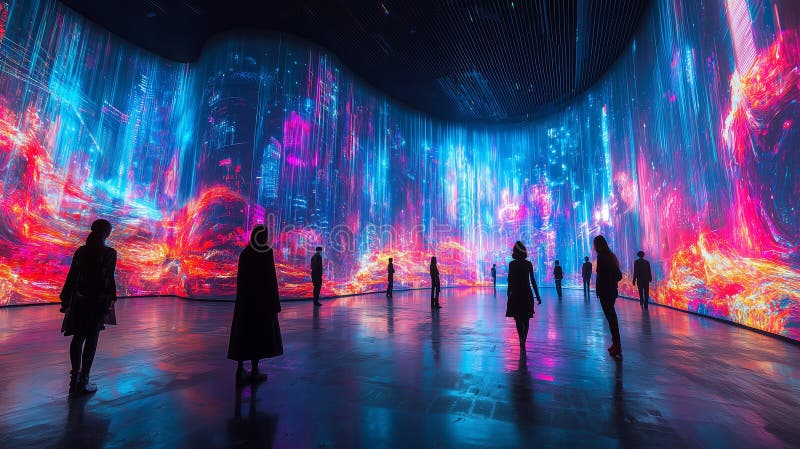 Immersive Futuristic Digital Art Installation with Neon Lights Stock ...