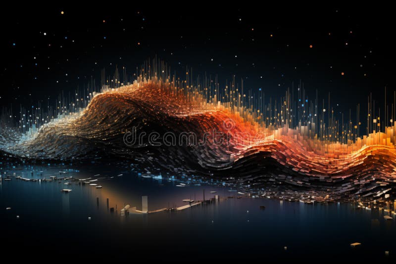 Digital Horizon: Abstract Lightscape Waves Stock Illustration ...