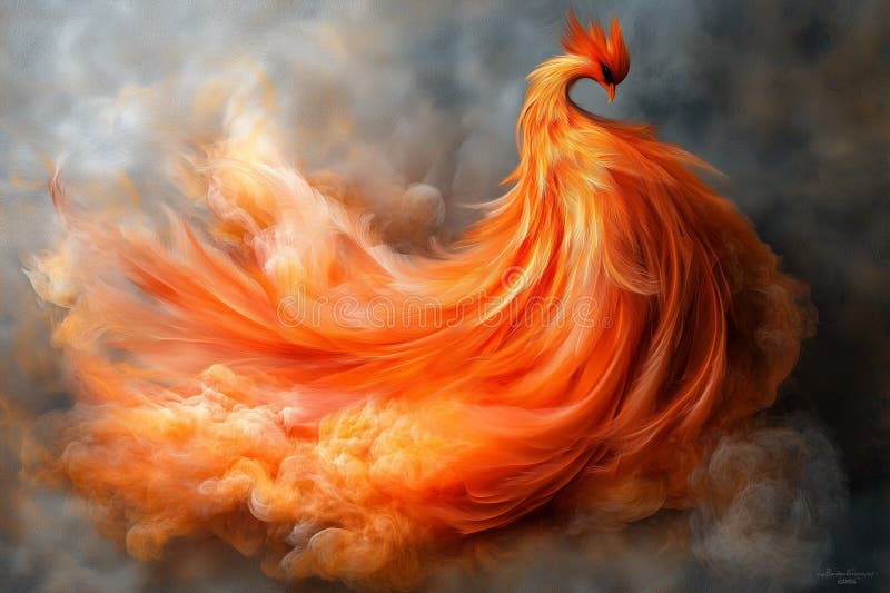 A Majestic Phoenix Emerges from Swirling Orange Flames and Smoke ...