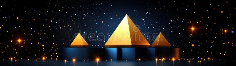 Three Radiant Golden Pyramids Stand Out Against a Deep Blue Cosmic ...