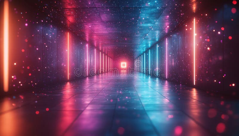 A Mesmerizing Digital Corridor with Vibrant Neon Lights Casting an ...