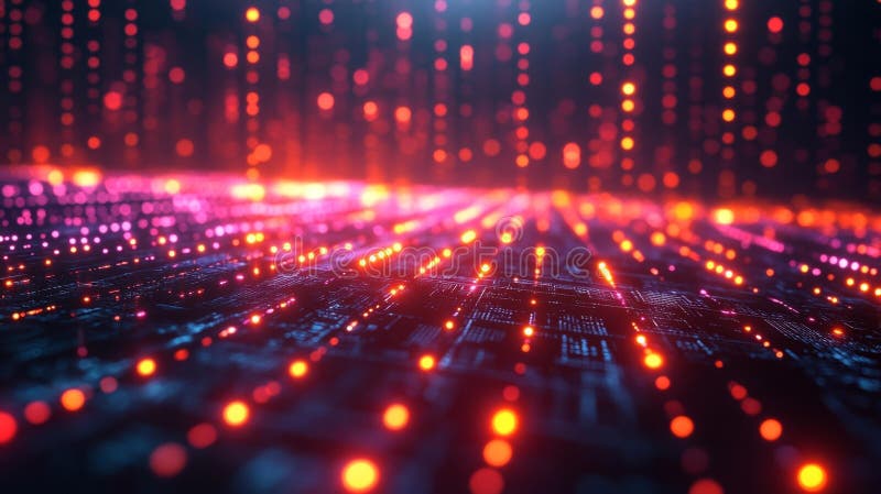 A Mesmerizing Digital Grid Background with Floating Lights and Glowing ...