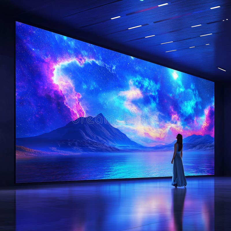 Mesmerizing Digital Landscape Display with Vibrant Cosmic Sky Stock ...