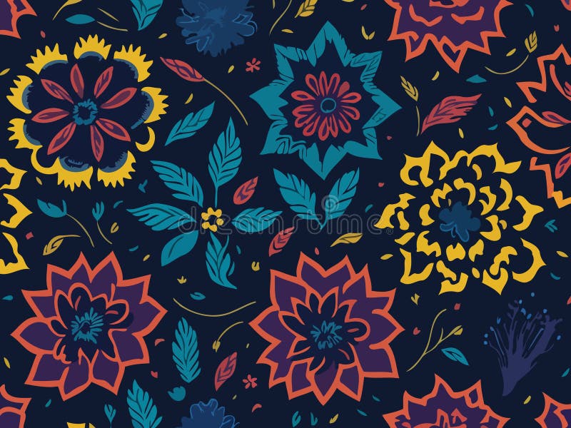 Whimsical Floral Pattern Illustration Stock Illustration - Illustration ...