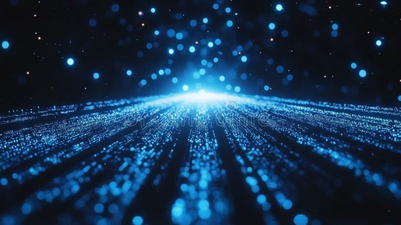 A Mesmerizing Display of Blue Matrix Code Cascading Down a Dark Screen, Creating a Captivating ...