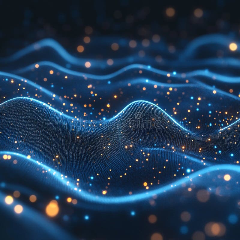 Shimmering Blue Waves Illuminated with Golden Sparks in a Digital ...