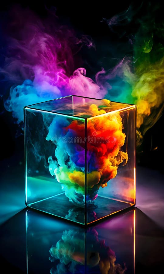 Colorful Smoke in Glass Cube Art Stock Illustration - Illustration of ...