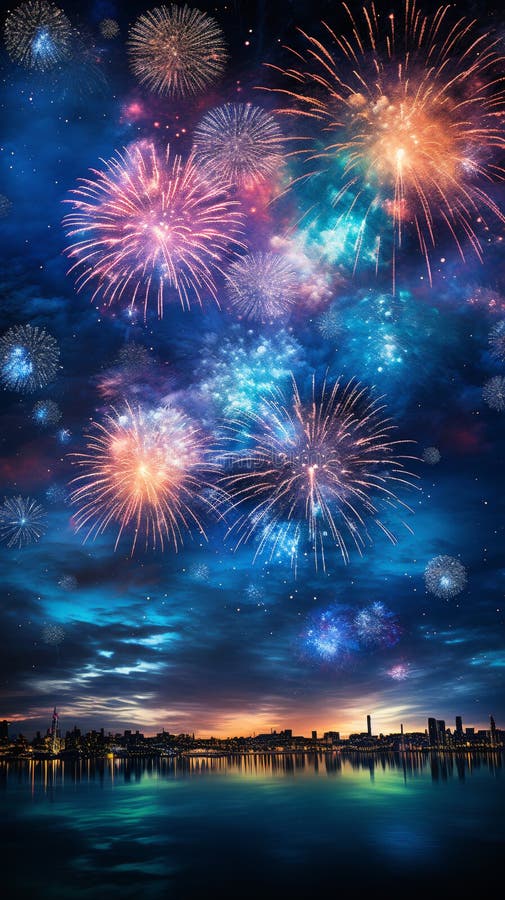 A Mesmerizing Display of Cosmic Fireworks in the Black Sky Stock Illustration - Illustration of ...
