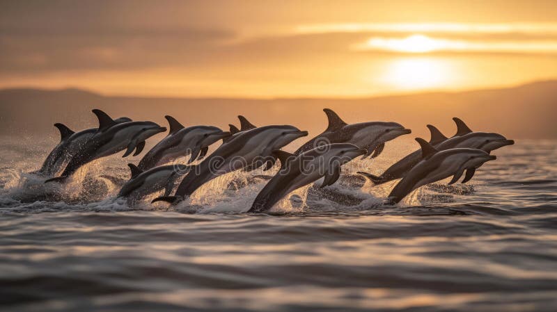 A Mesmerizing Display of Dolphins Leaping Gracefully at Sunset. Each ...
