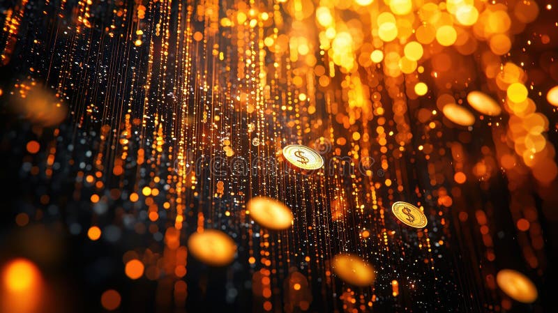 Close-up of Falling Coins a Nighttime Abstract Wealth Concept in ...