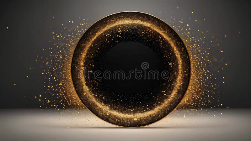 Sparkling Golden Dust Bursts Around a Black Circle on a Dark Background ...