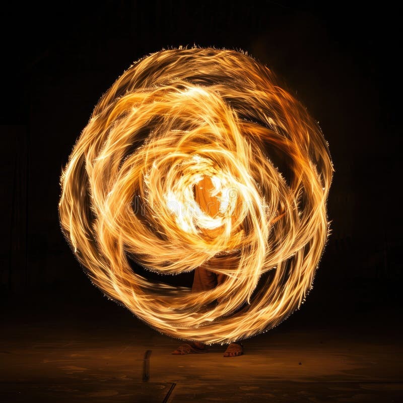 Mesmerizing Display of Fire Spinning with a Performer Creating a Fiery ...