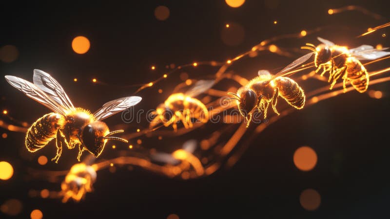 A Mesmerizing Display of Glowing Bees in an Enchanting Scene. these ...