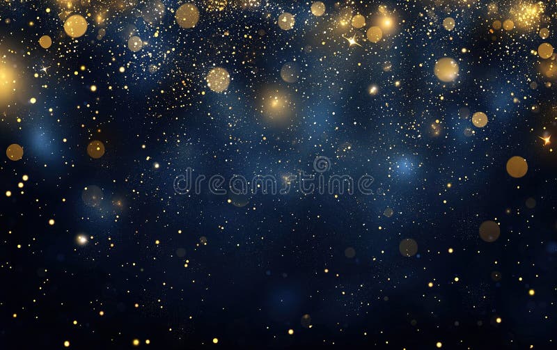 A Mesmerizing Display of Golden Bokeh Lights Against a Deep Navy Blue ...