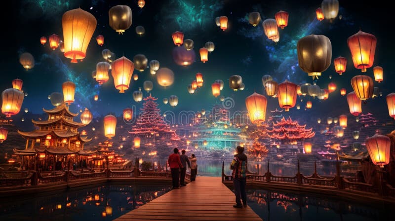 A Mesmerizing Display of Lanterns Lighting Up the Night Stock ...