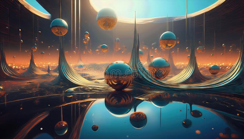 Floating Metallic Spheres in a Mystical Void Ethereal Beauty and Serene ...