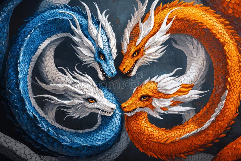 Colorful Dragons Entwined in an Abstract Dance of Harmony and Contrast ...