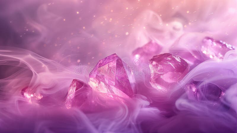 Mesmerizing Display of Purple Crystals Surrounded by Soft, Flowing Mist ...