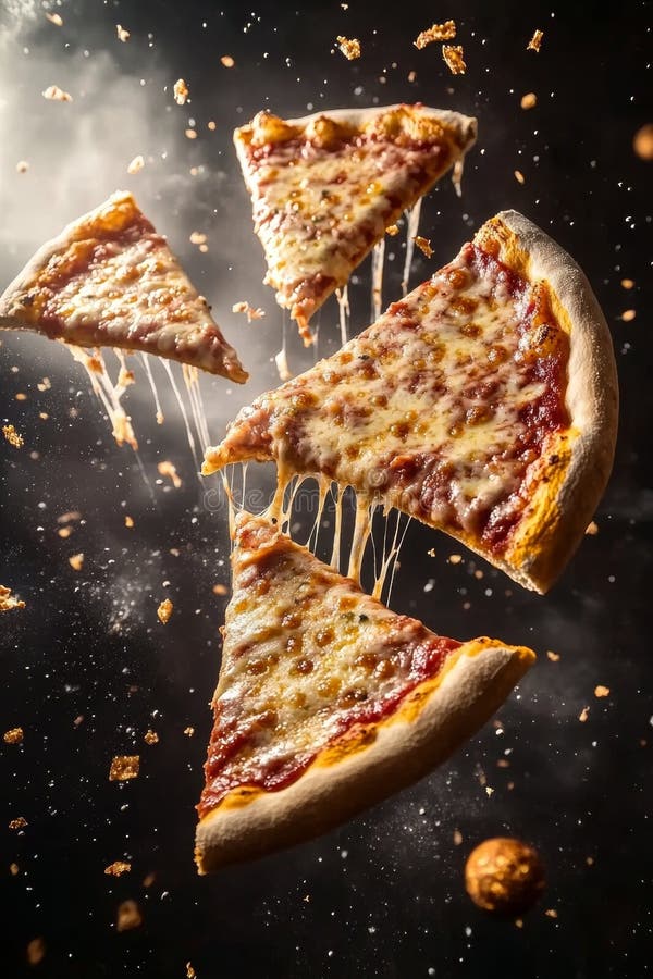 In a Mesmerizing Display, Several Melting Pizza Slices Hover in Space ...