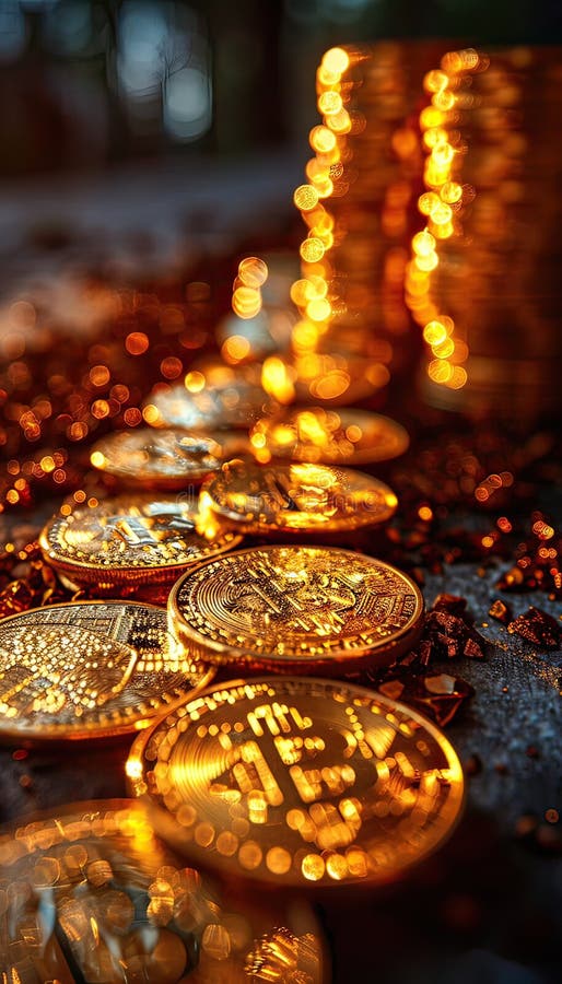 A Stack of Gold Coins Neatly Arranged on a Table Surface Stock Photo ...