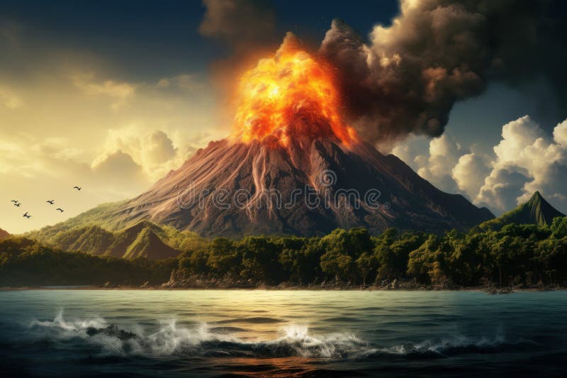Mesmerizing Erupting Volcano Top View. Generate Ai Stock Photo - Image ...