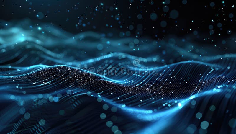 Electric Blue Particles in a Space Pattern on Black Background Stock ...