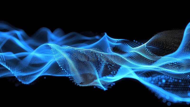 Electric Blue Particles in a Space Pattern on Black Background Stock ...