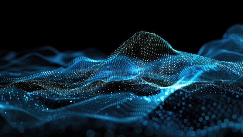 Electric Blue Particles in a Space Pattern on Black Background Stock ...