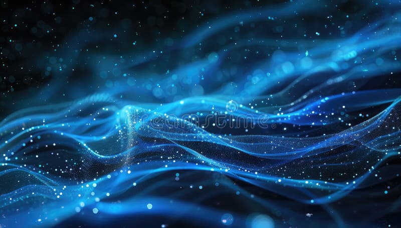 Electric Blue Particles in a Space Pattern on Black Background Stock ...