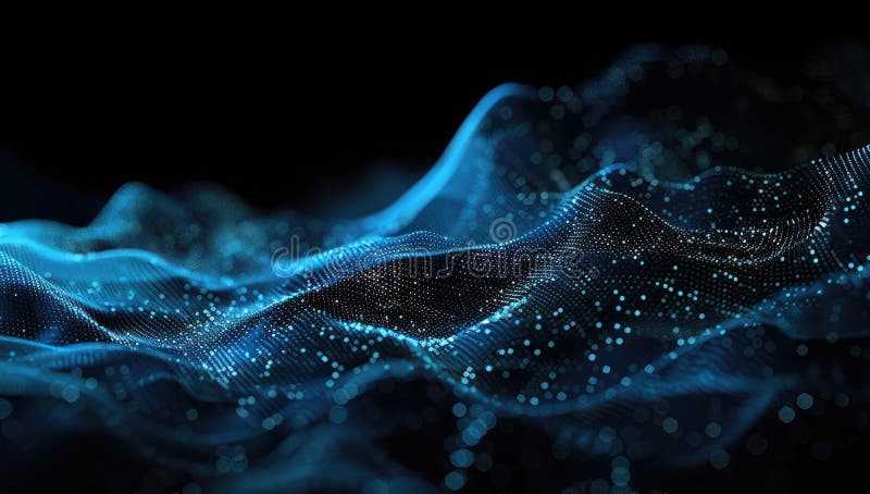 Electric Blue Particles in a Space Pattern on Black Background Stock ...