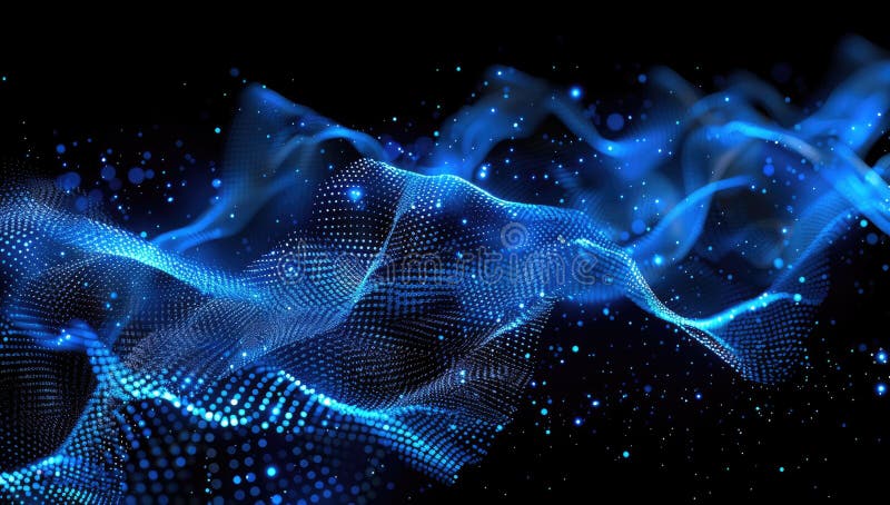 Electric Blue Particles in a Space Pattern on Black Background Stock ...